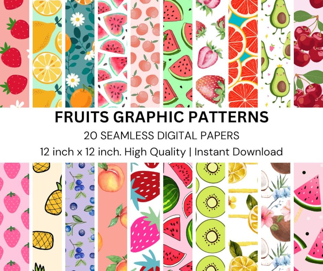 Cute Fruit Patterns Printable Paper Seamless Digital Download Scrapbook ...