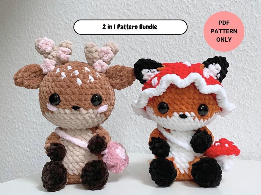 Crochet Fox and Deer Pattern Bundle | Mushroom Hat & Cherry Blossom Bag ...