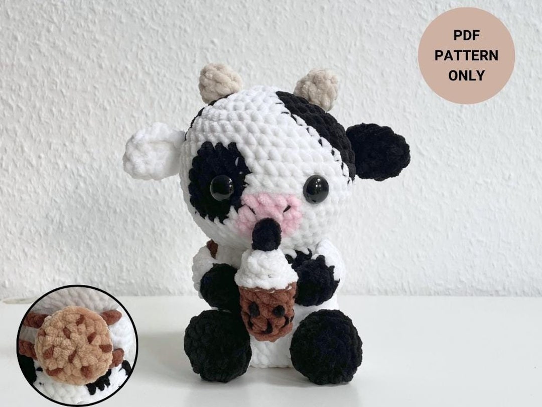 Baby Cow Crochet Pattern | Boba Cow | Cute Cow With Bubble Tea and ...