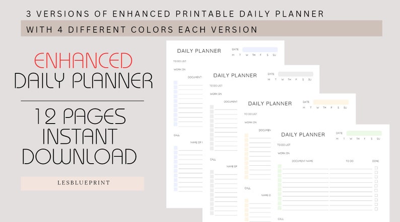 3 Versions of Enhanced Printable Daily Planner Template With 4 ...