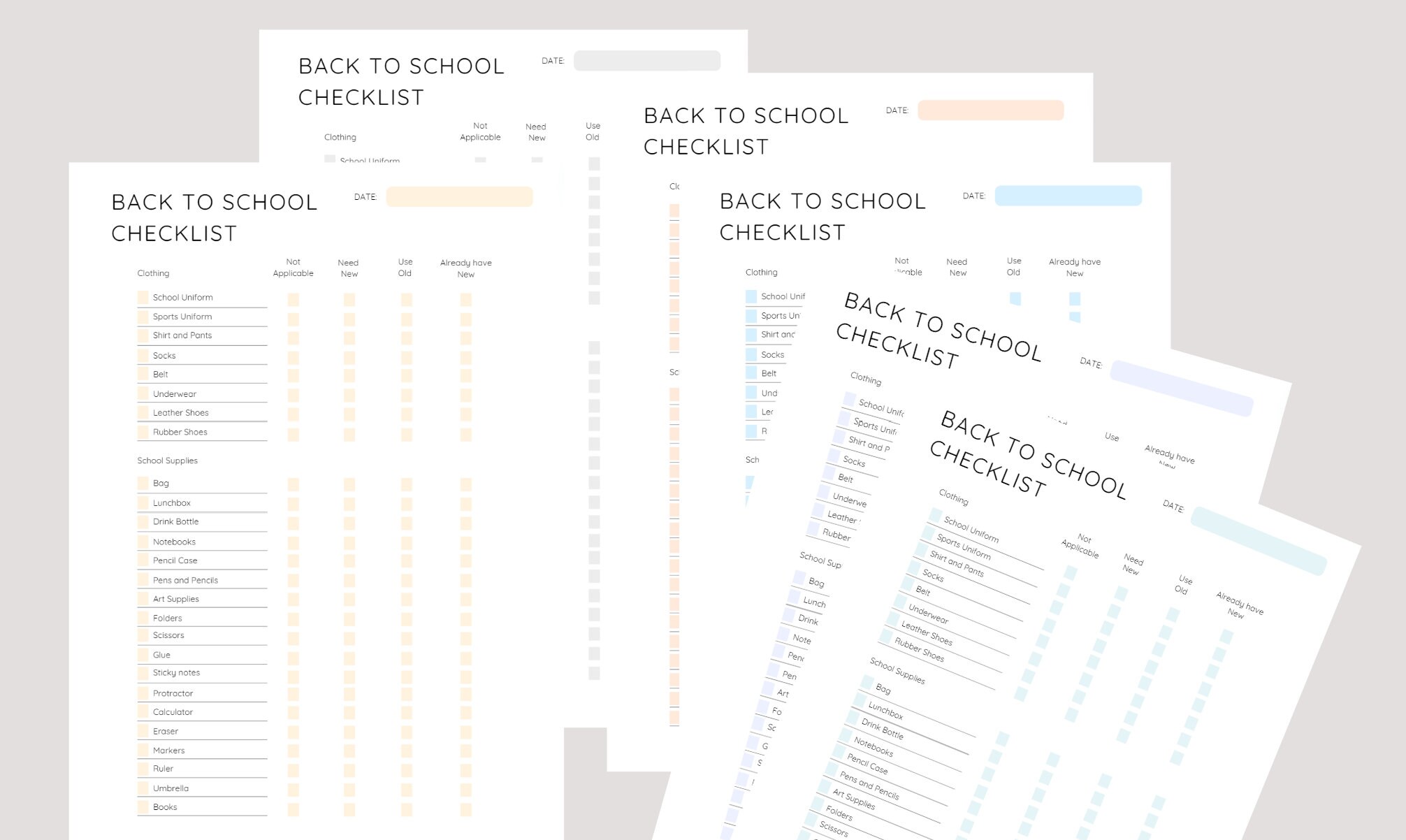 Printable Back to School Checklist Template With 6 Different Colors - Etsy