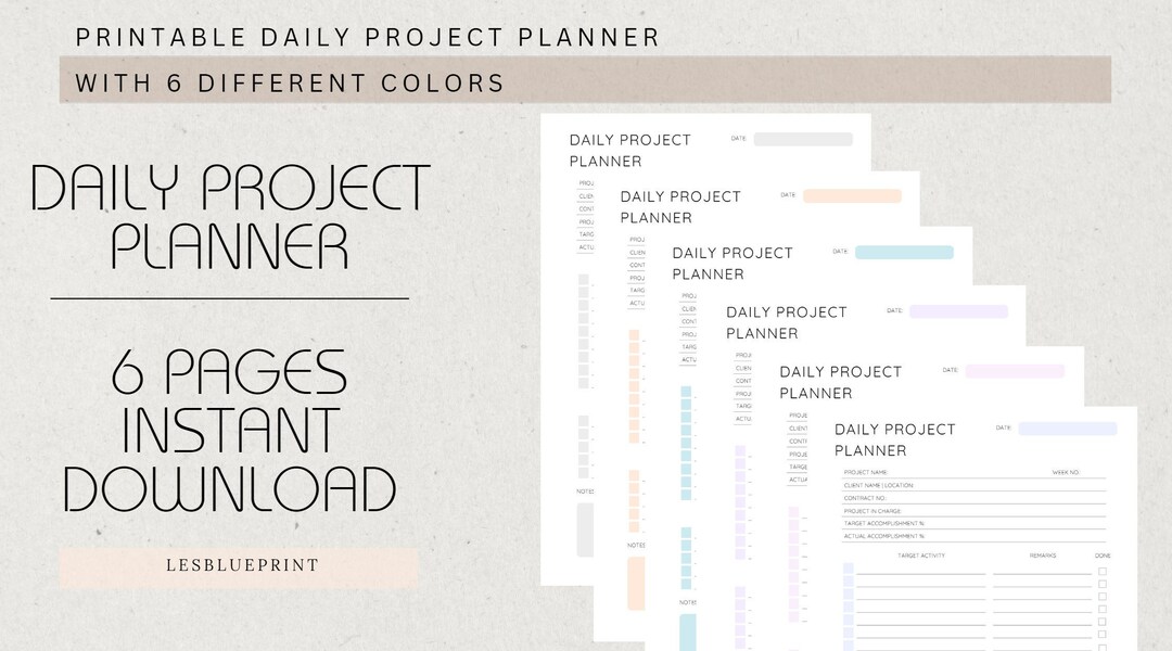 Printable Daily Project Planner Template With 6 Different Colors - Etsy