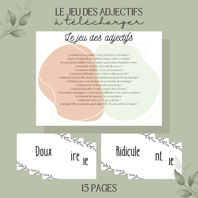 Adjectives Game to Download and Print Wedding Game Game for Couples 14 ...