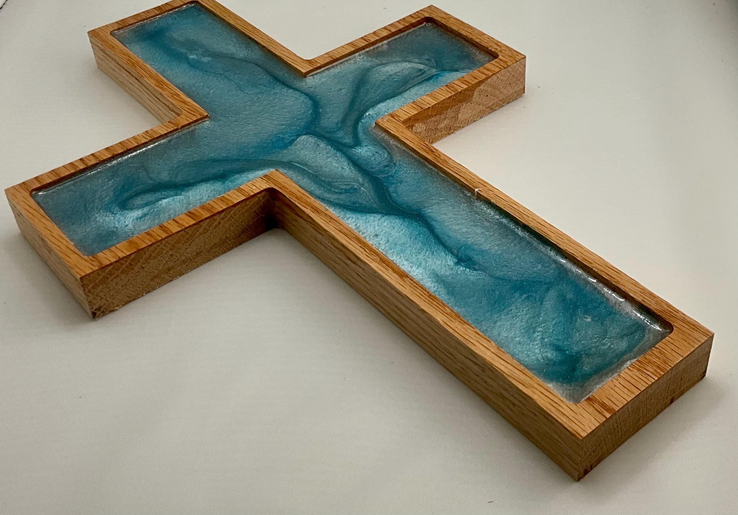 Silver Filled Wooden Cross With an Aggressive Blue - Etsy