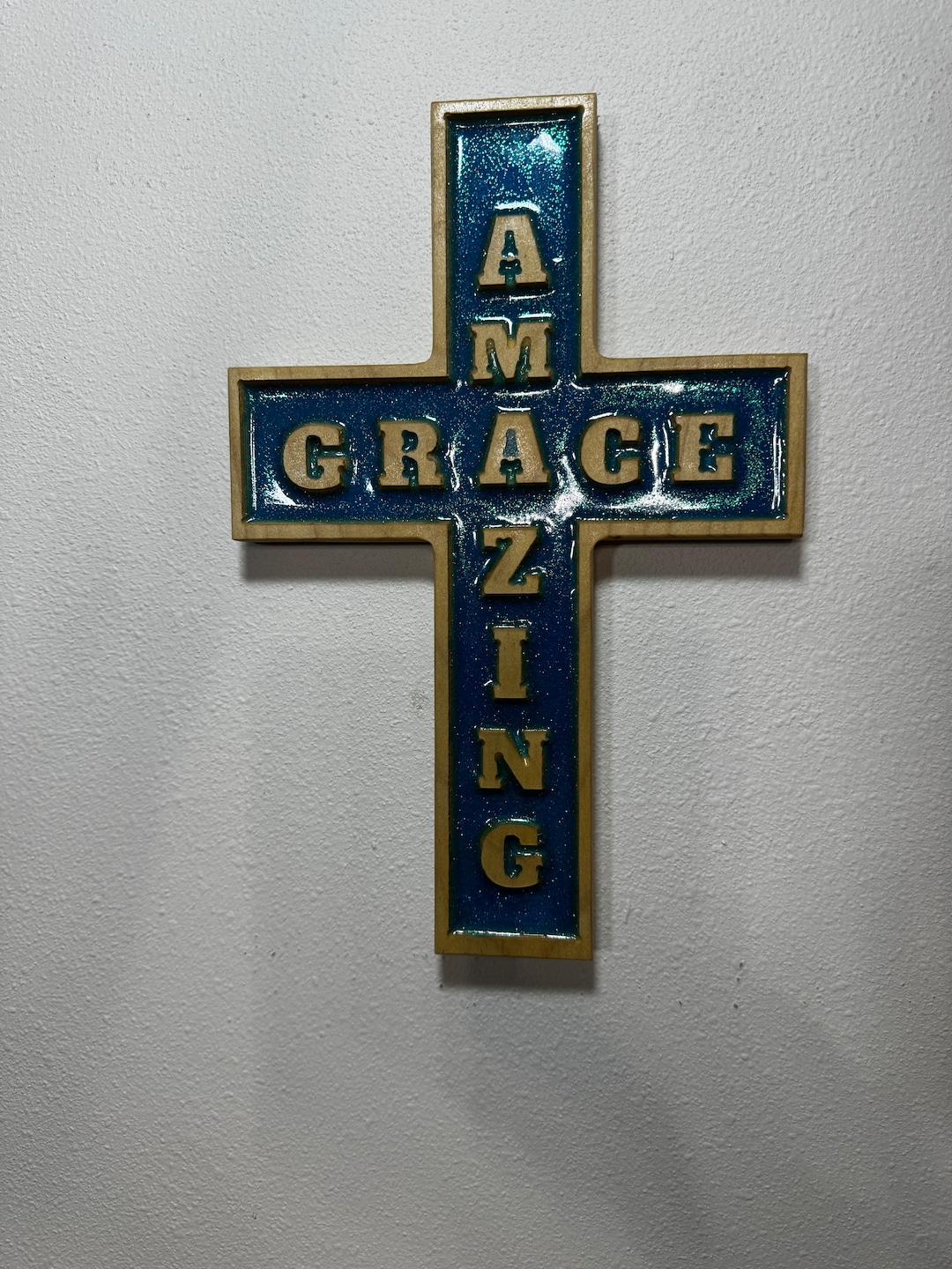 Amazing Grace Cross, 12" Cross, Teal Blue Glitter Epoxy Resin, Blue ...