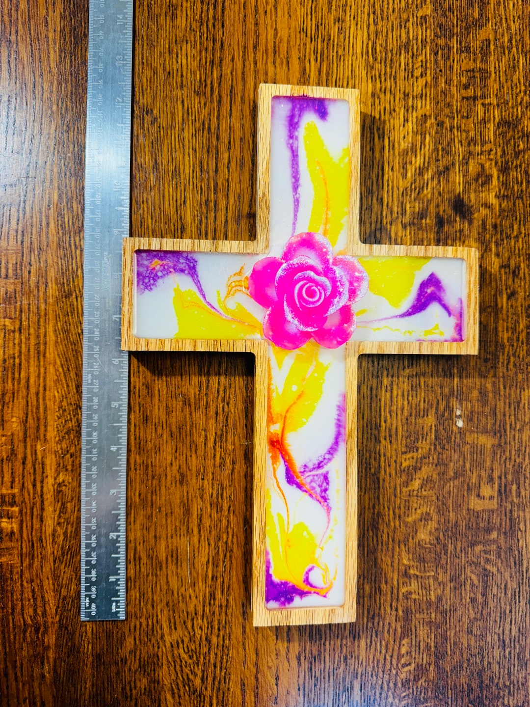 Original Custom Wooden 12” Cross With Resin Colors - Etsy
