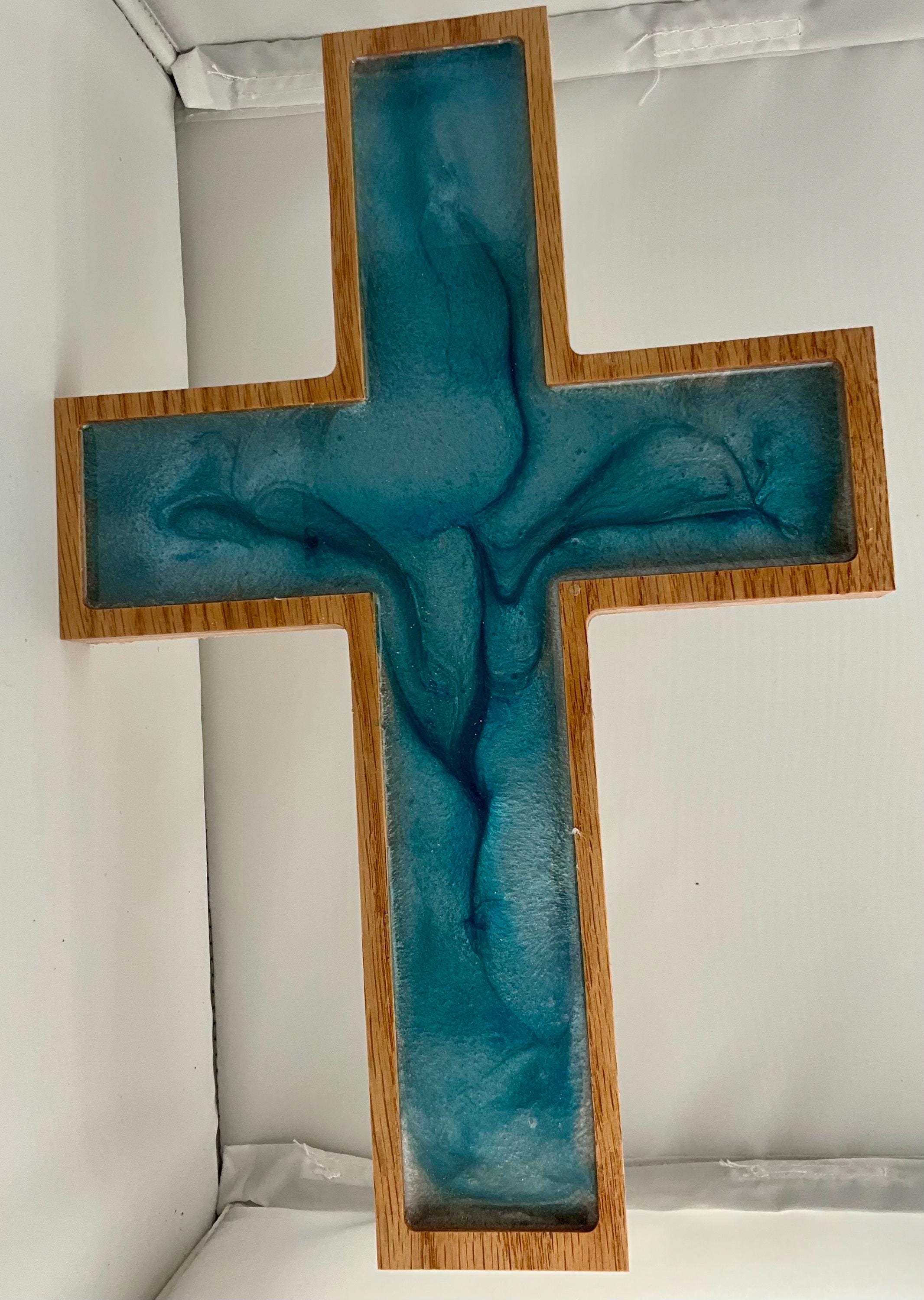 Silver Filled Wooden Cross With an Aggressive Blue - Etsy
