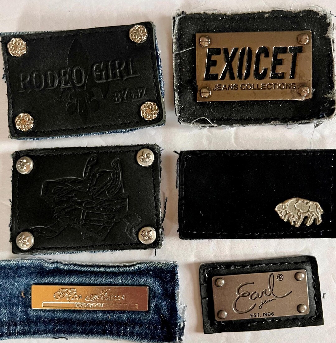 6 Leather and Metal Tags Salvaged Denim Blue Jean Back Tags - Etsy