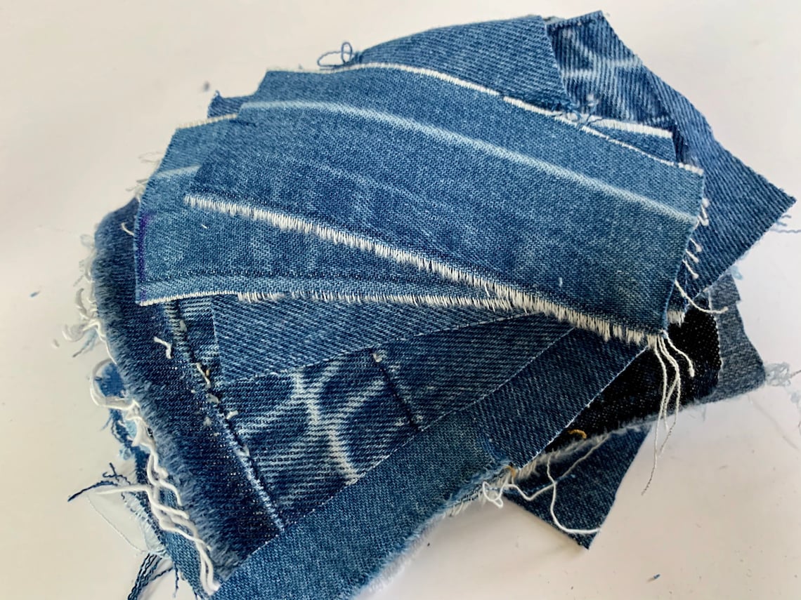 Scraps Reclaimed Salvaged Denim Clothing Fabric Scraps for | Etsy