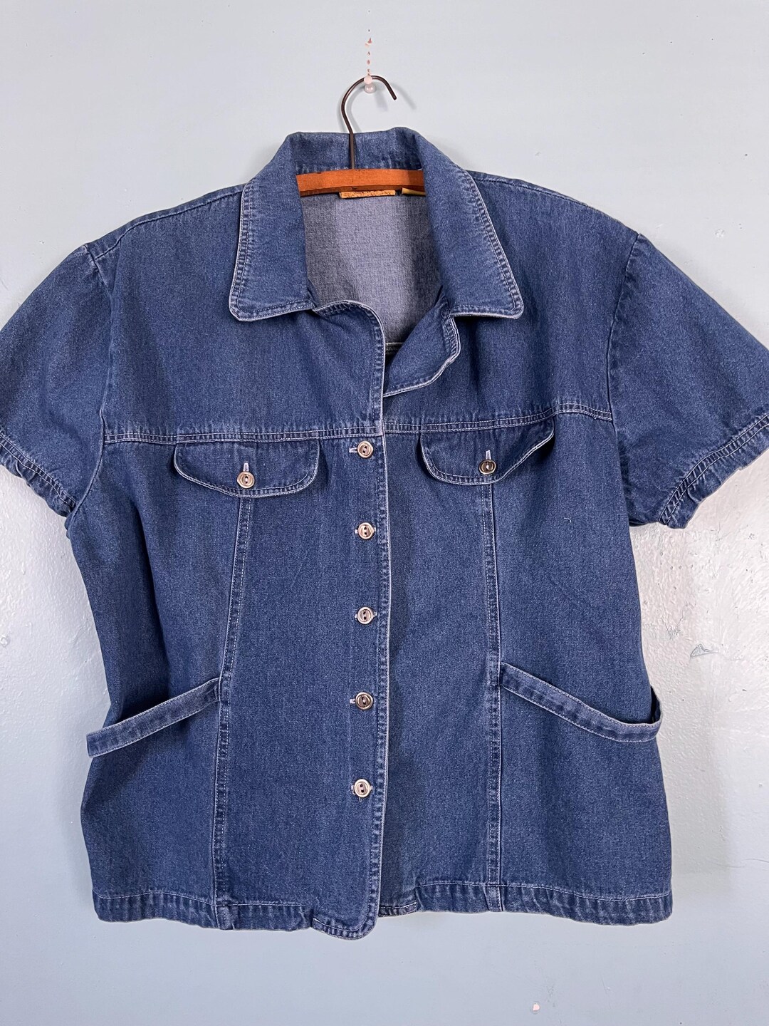 Vintage Plus Size Denim Blue Jean Shirt Blouse Jacket - Etsy