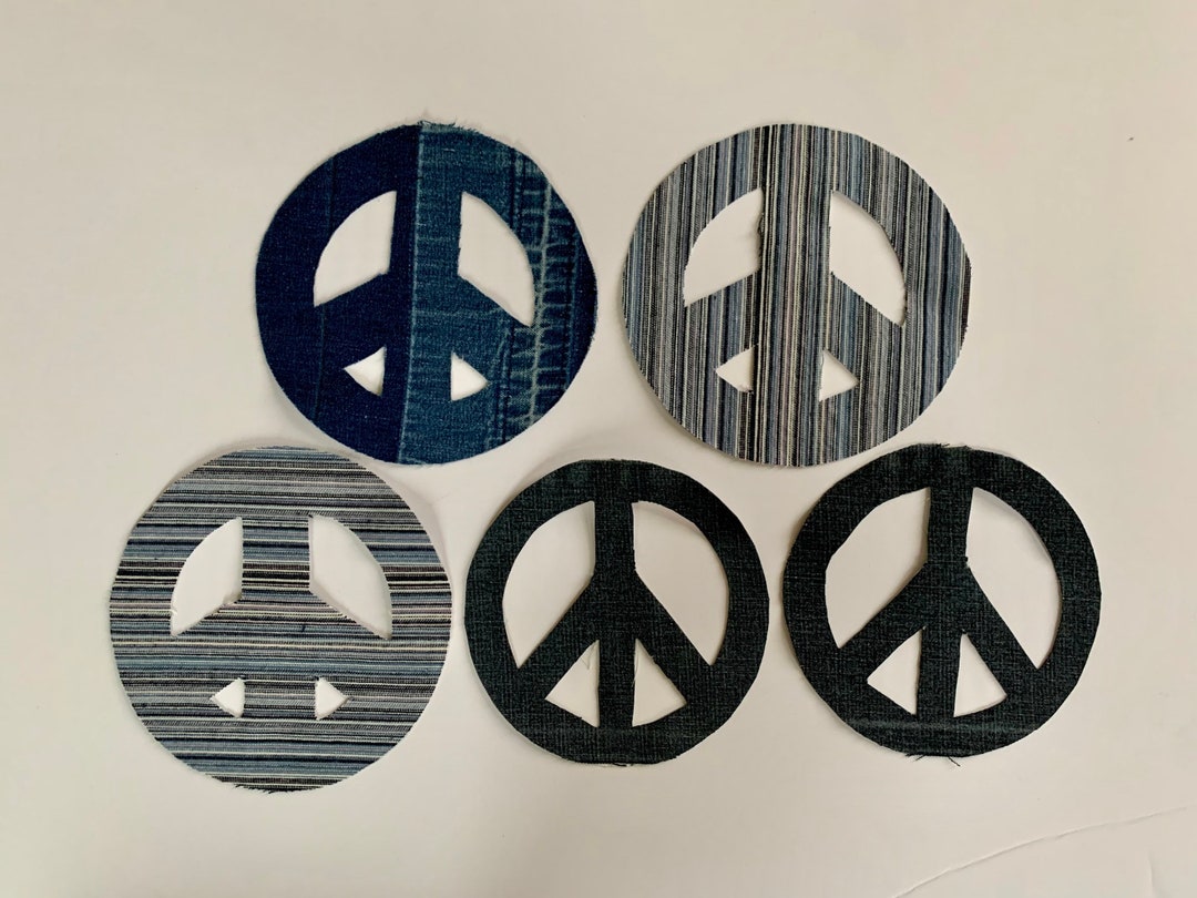 Retro Peace Sign Patches Recycled Denim Blue Jean Iron On - Etsy
