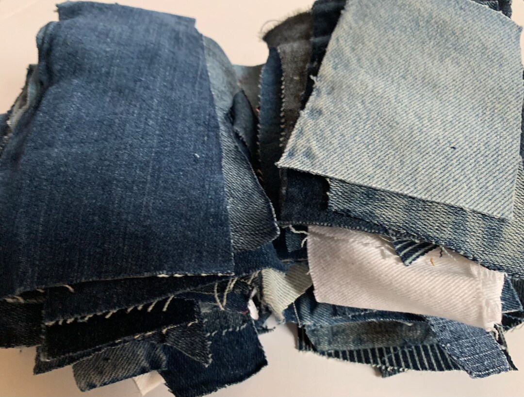 LOT of 100 Salvaged Scrap Denim Blue Jean Fabric Pieces - Etsy