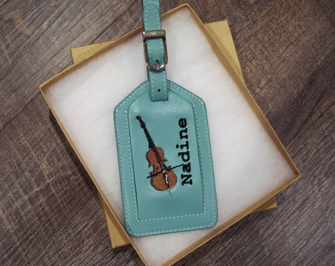 Leather Luggage Tag for a Cello Case, Custom Embroidered Personalized ...