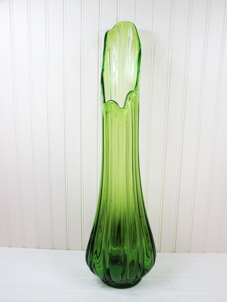 Vintage Viking Green Swung Glass Vase 22 Tall Stretch Etsy