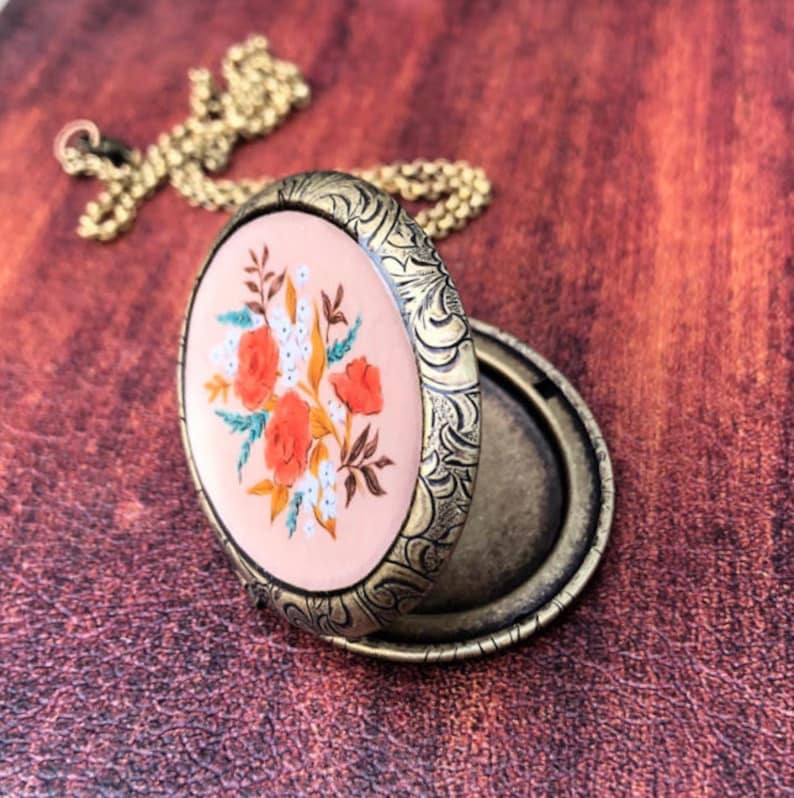 Art Locket Hand Drawn Floral Art Locket Necklace Deluxe | Etsy