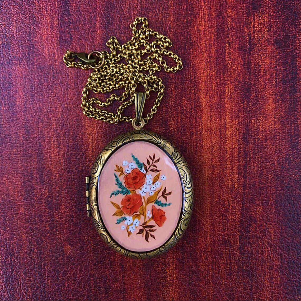 Art Locket Hand Drawn Floral Art Locket Necklace Deluxe | Etsy