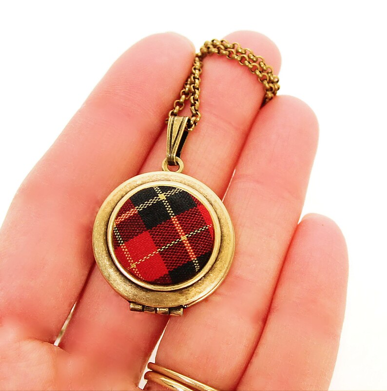Tartan Plaid Locket Vintage Red Plaid Scottish Fabric Locket - Etsy