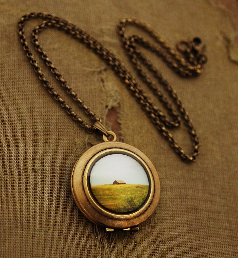 The Old Barn Photo Locket Necklace Rustic Landscape - Etsy