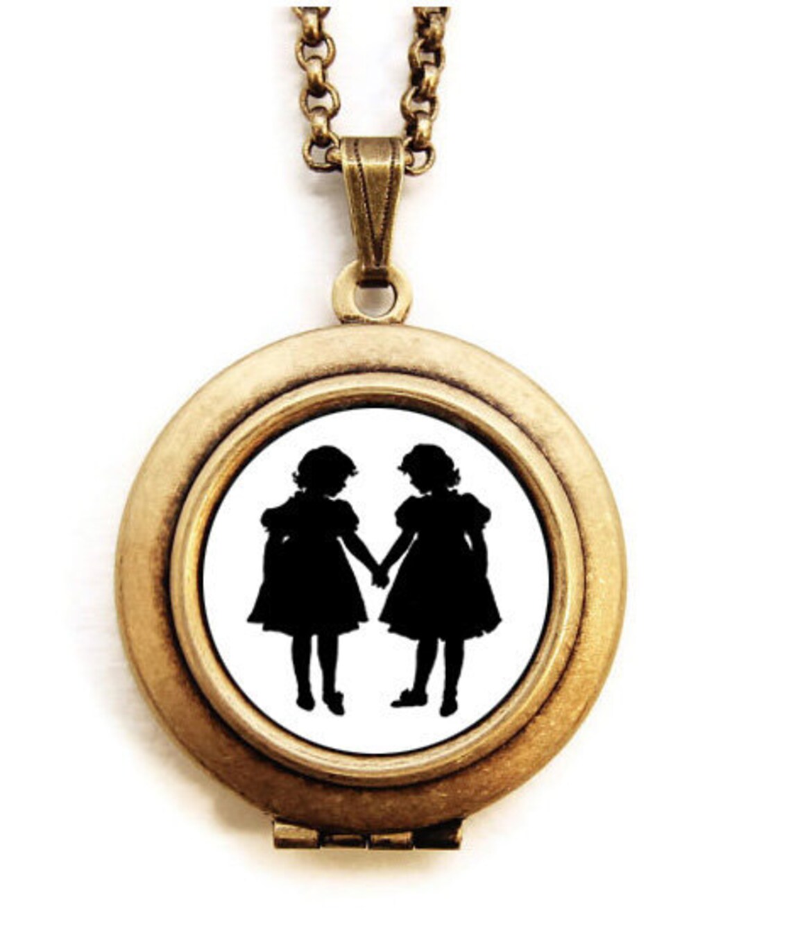Sisters Silhouette Art Locket Necklace | Etsy