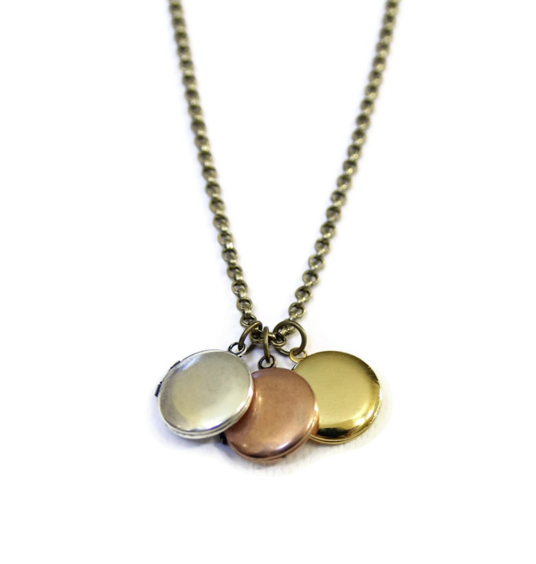 Tiny Charm Lockets - Mixed Metals Triple Edition Locket Necklace - Etsy