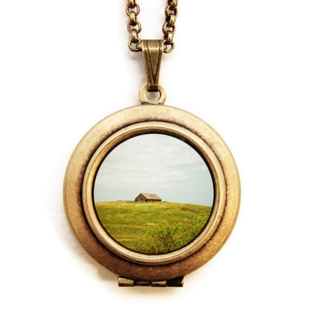 The Old Barn - Photo Locket Necklace - Rustic Landscape Country Barn ...