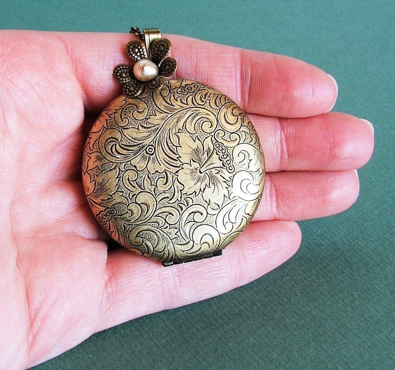 Smitten Brass Tapestry Locket Empty for you to insert your | Etsy