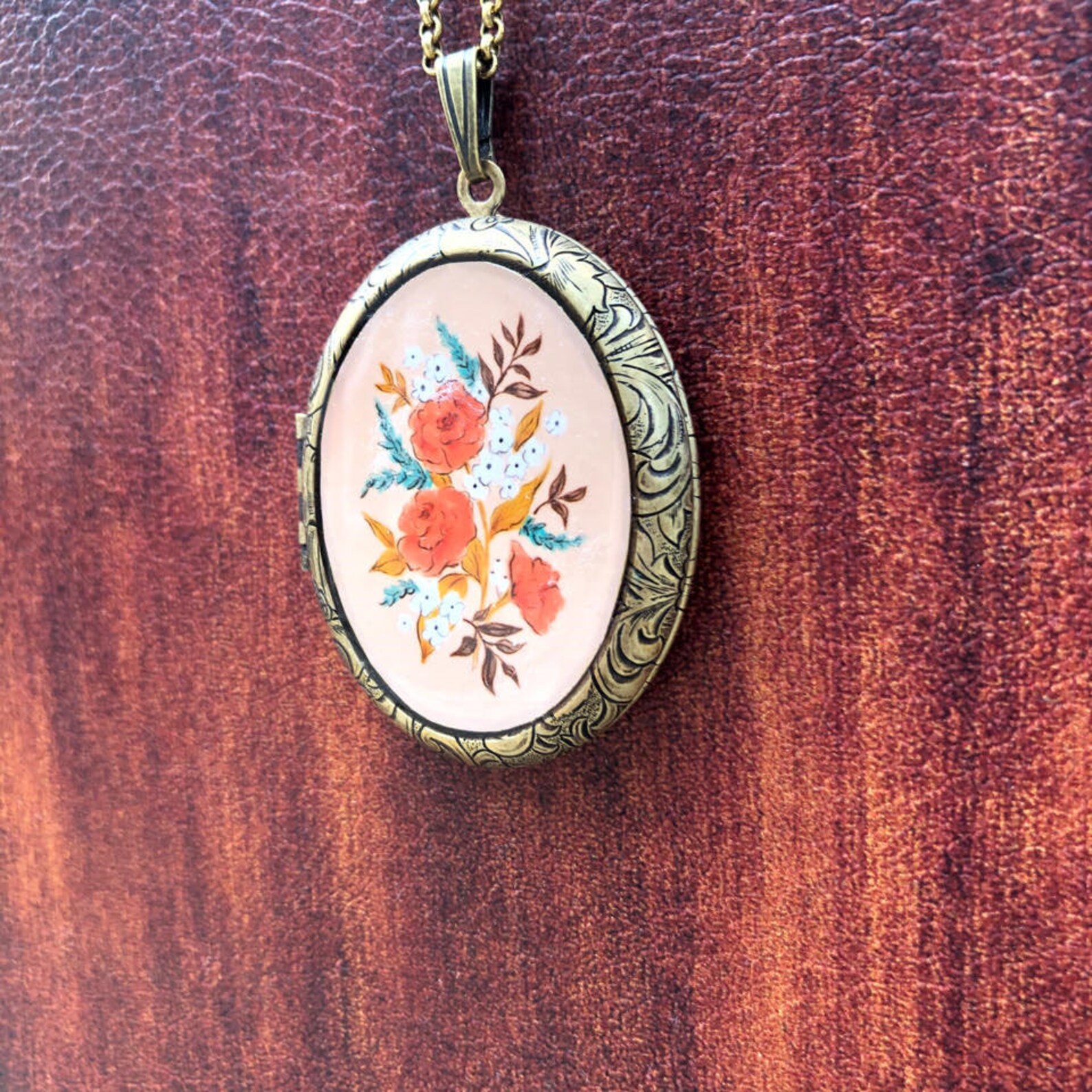 Art Locket Hand Drawn Floral Art Locket Necklace Deluxe | Etsy