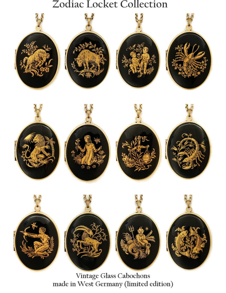 Aquarius Vintage Zodiac Locket Necklace Rare Black and - Etsy