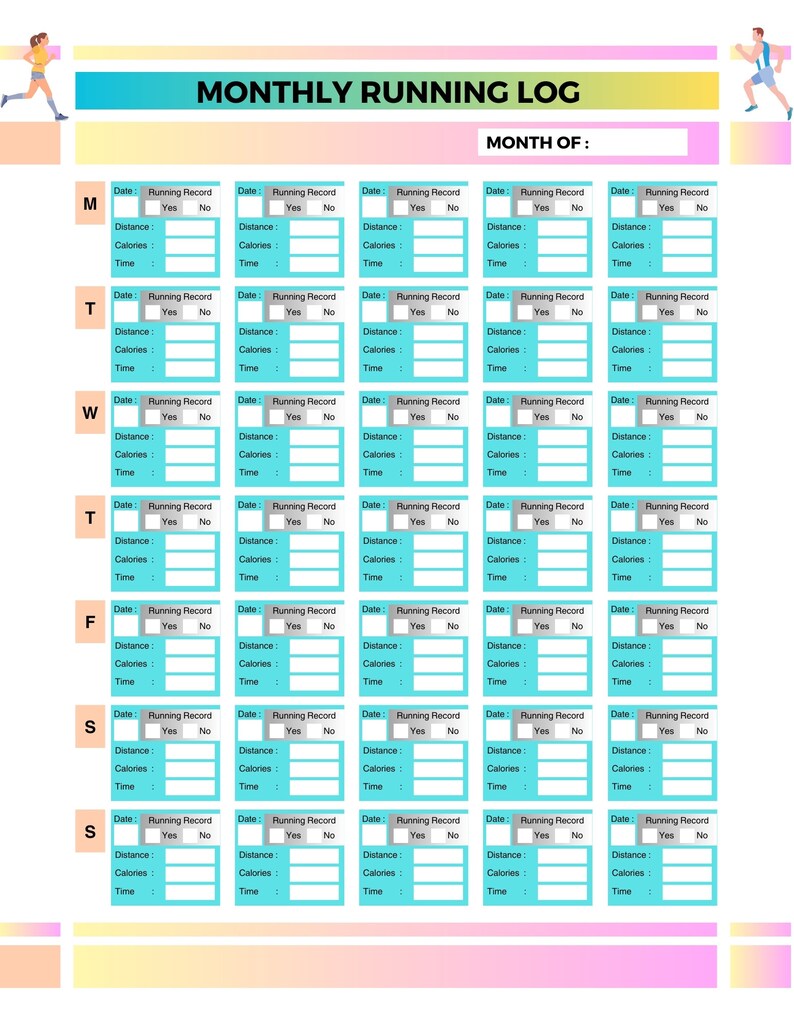 Monthly Running Log Printable Template, Running Journal, Running ...