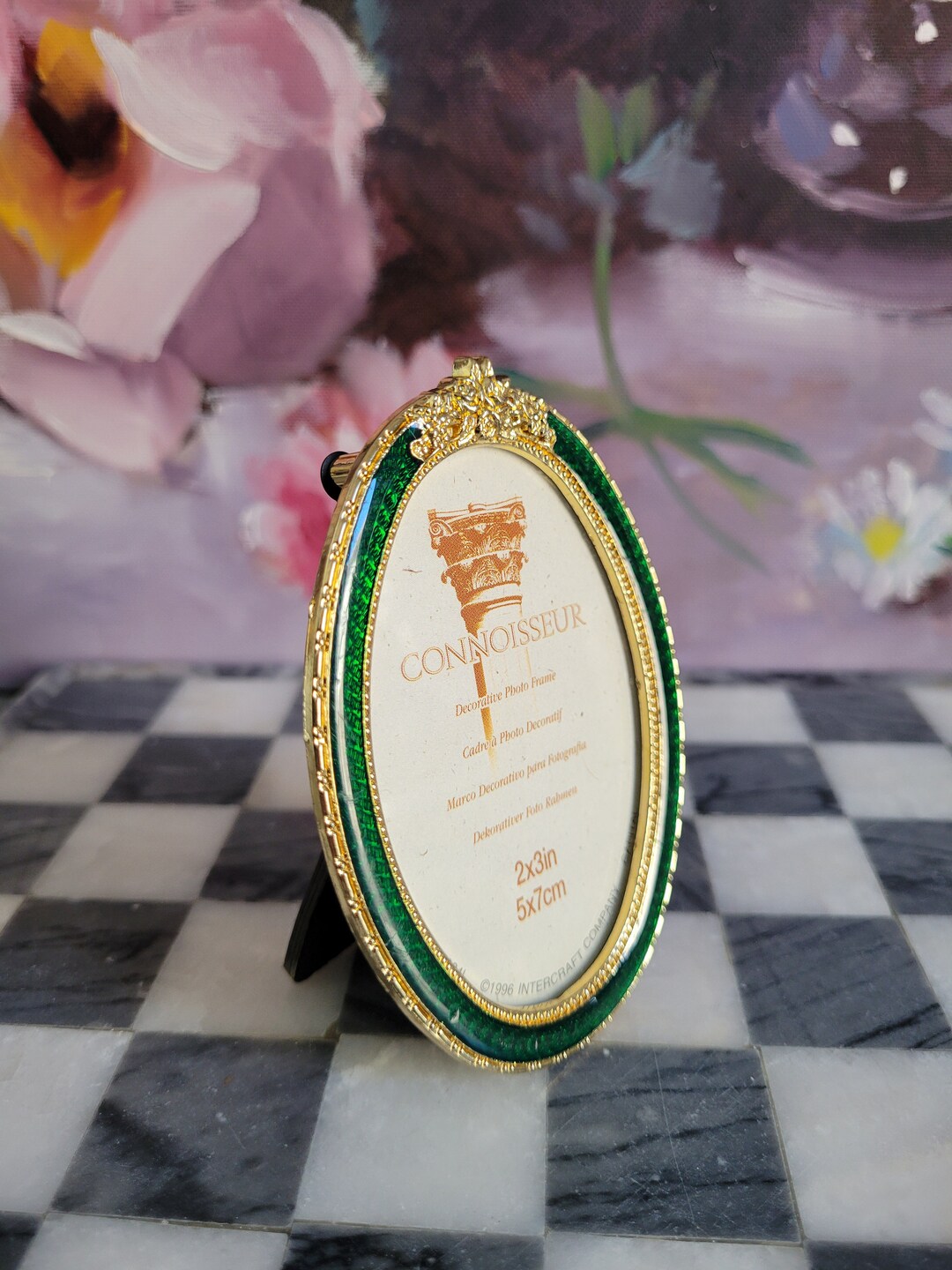 Vintage Oval Green Frame - Small Gold Metal Ornate Frame ...