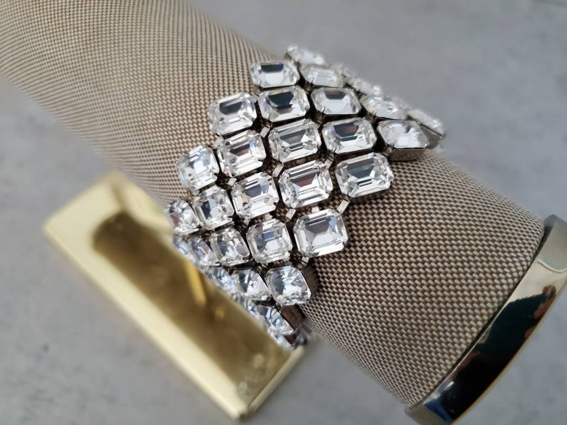 Weiss Rhinestone Bracelet Vintage Bridal Jewelry Wide - Etsy