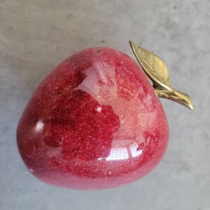 Vintage Red Alabaster Apple With Brass Leaf - Mid-century Modern ...