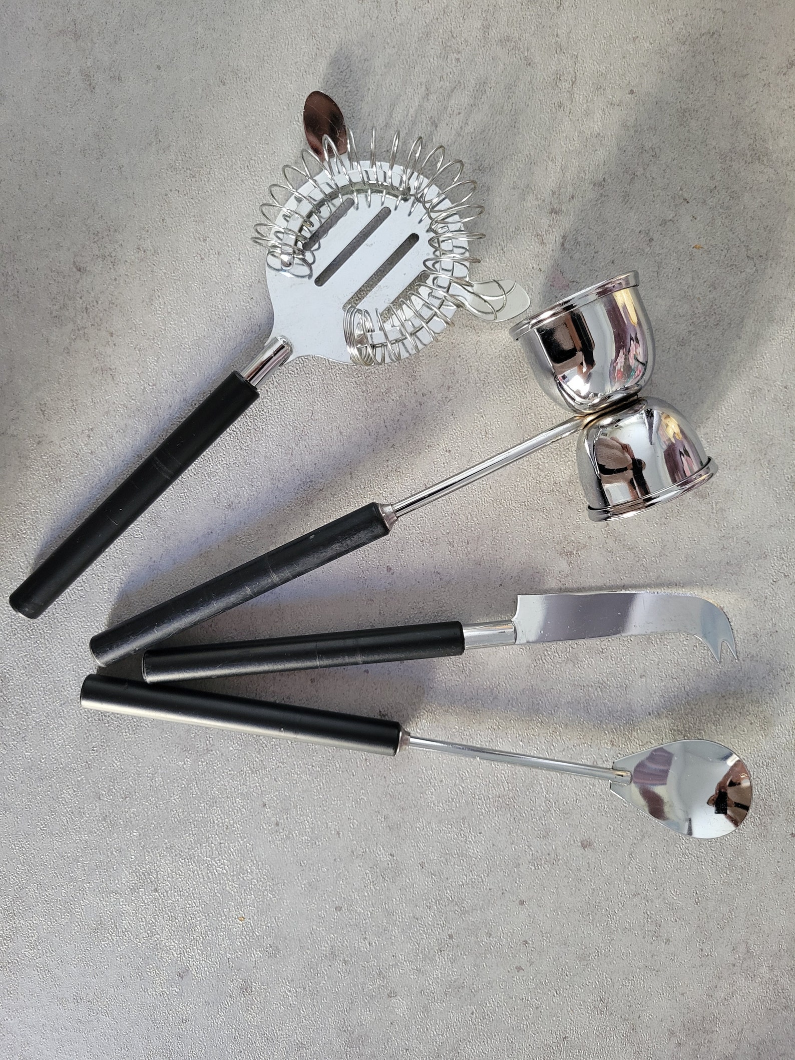 Vintage Barware Set With Marble Stand - Stainless Steel Cocktail Tools ...