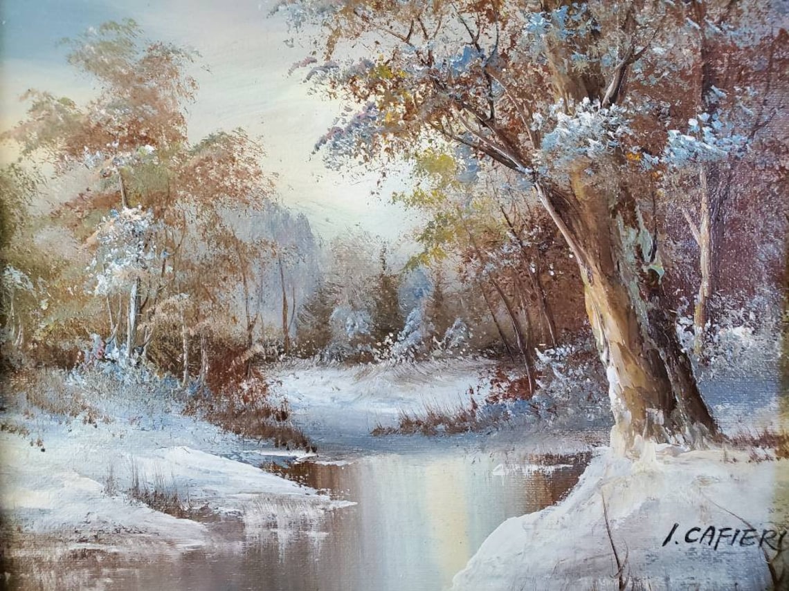 Irene Cafieri Signed Oil Painting on Canvas Framed, Winter Landscape ...
