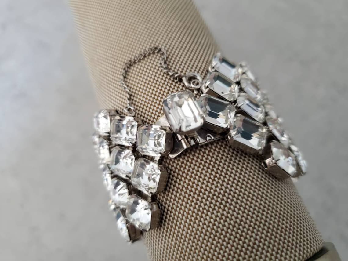 Weiss Rhinestone Bracelet Vintage Bridal Jewelry Wide | Etsy