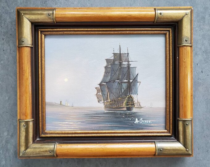 Vintage Sailing Ship Oil Painting by Ann Brose - Framed Seascape ...