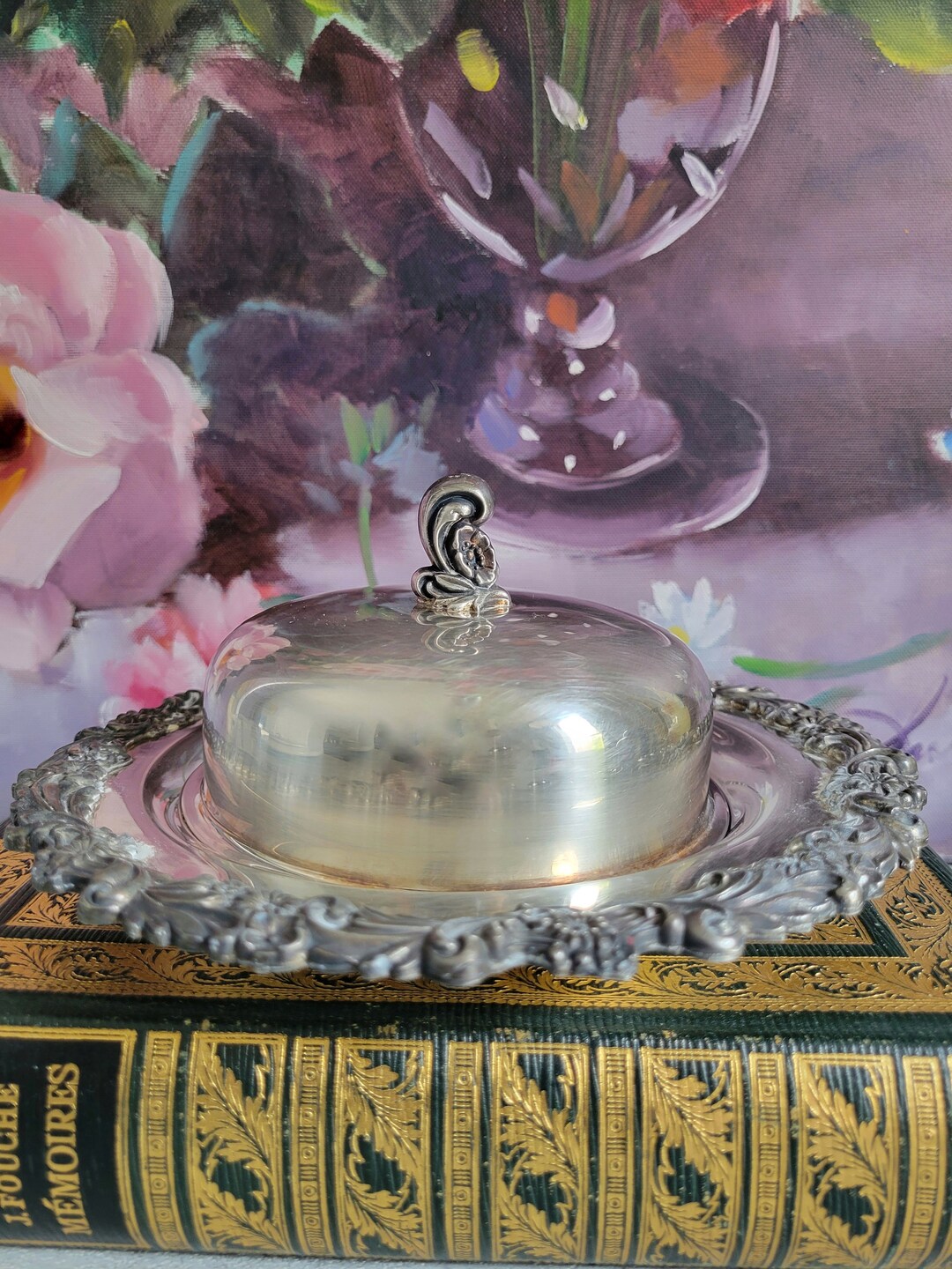 Vintage Butter Dish With Dome Cover and Plate Silver Plated Round ...
