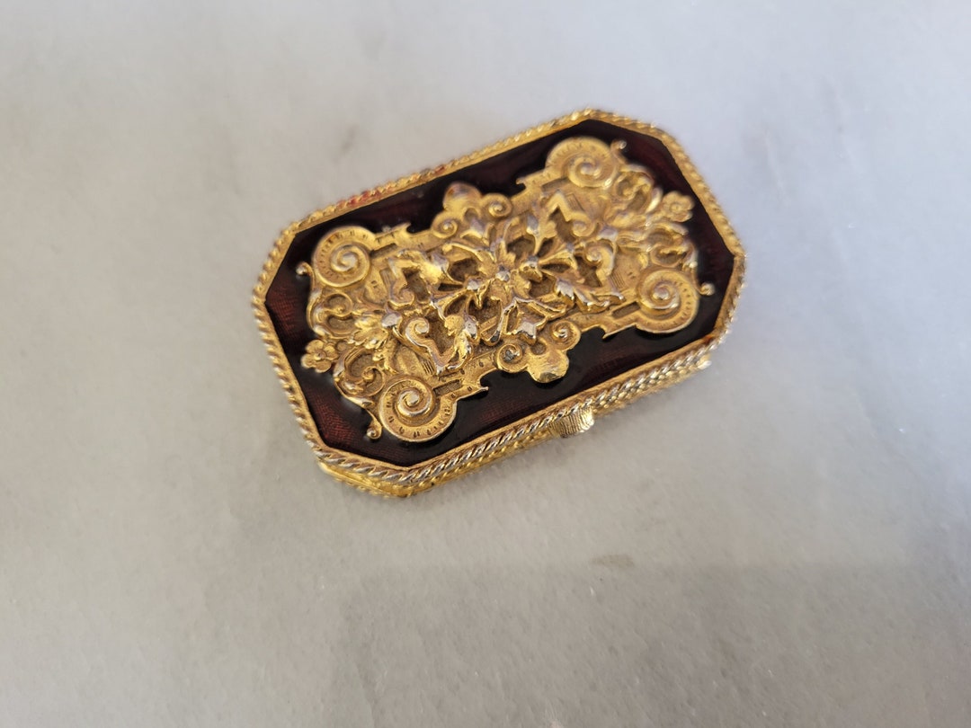 Estee Lauder Youth-dew Regency Compact Gold Tone Red Enamel Empty Solid ...