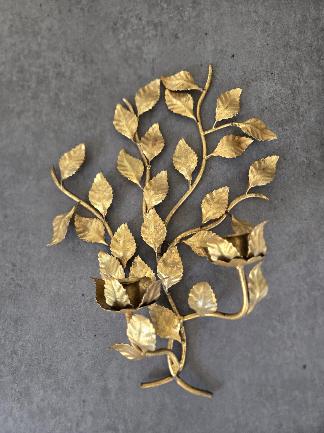 Vintage Italian Gilt Tole Wall Sconce Gold Two Arm Candle Holder, Mid ...