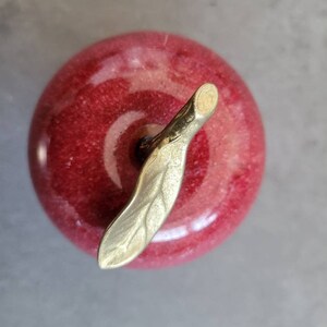 Vintage Red Alabaster Apple With Brass Leaf - Mid-century Modern ...