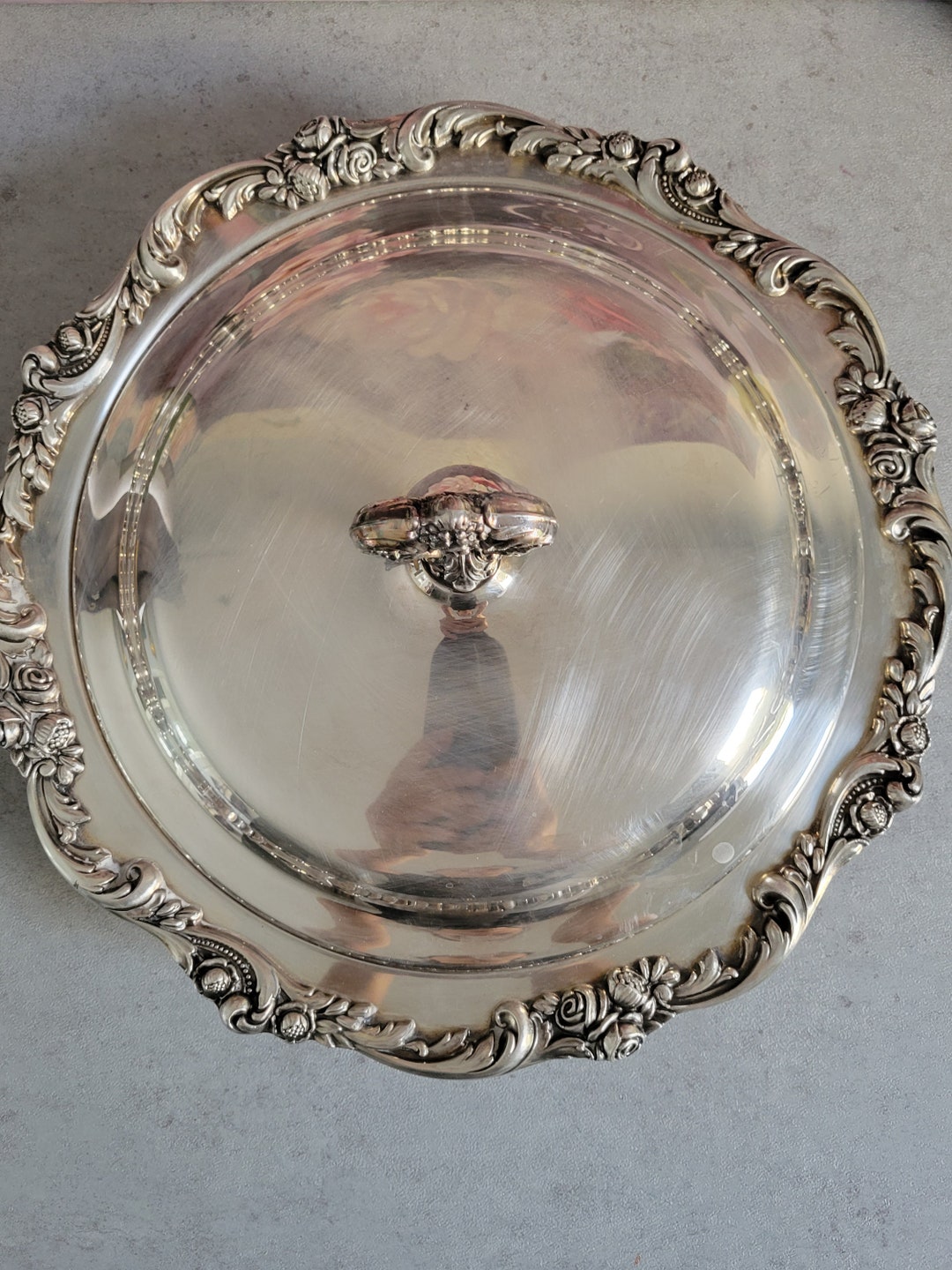 Large Round Silver Plated Covered Entree Serving Bowl -RARE Lunt ...