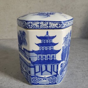 Chinese Canton Box With Lid, Canister Blue & White Porcelain ...