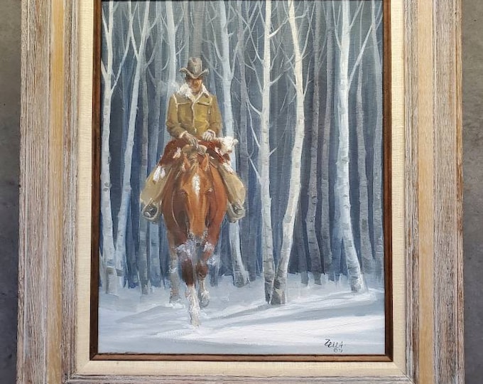 Zella Strickland Oil Painting - Cowboy on a Horseback, Western Winter ...