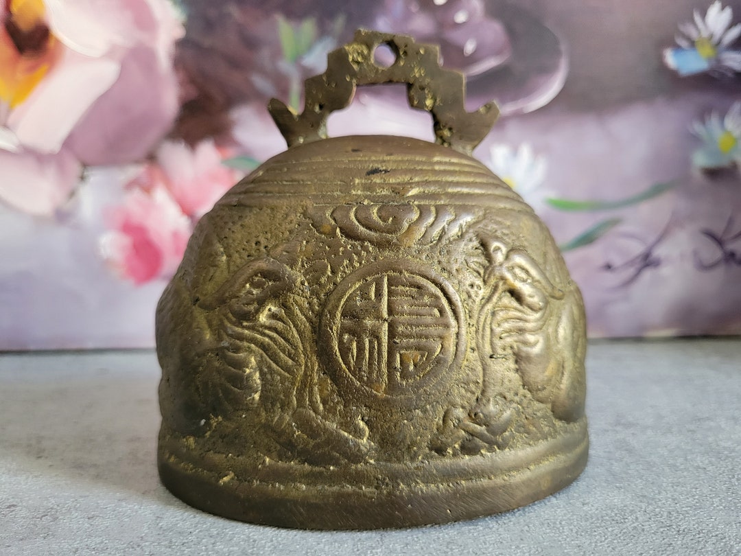 Antique Chinese Bell With Bird Design - Gold Tone Metal Asian Bell - Etsy