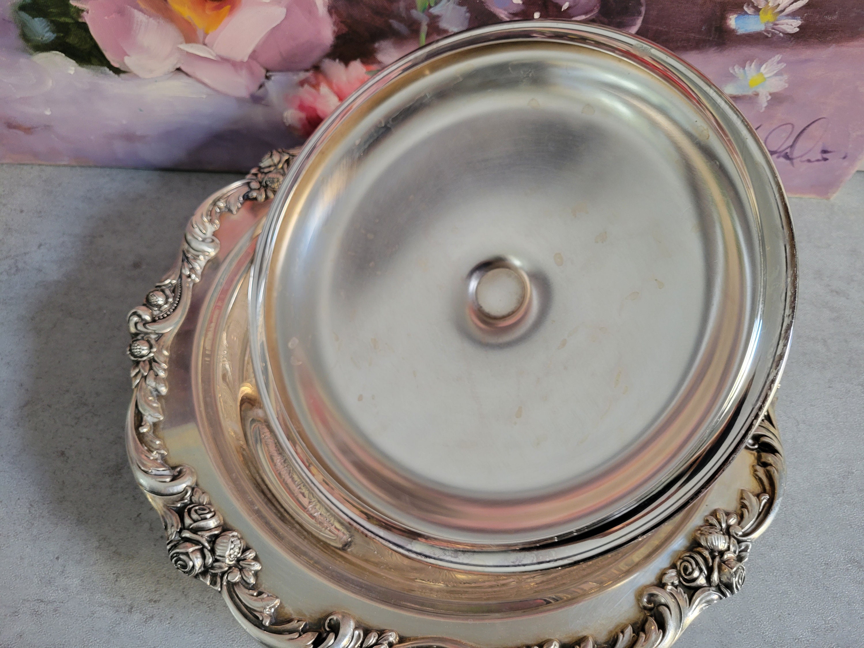 Large Round Silver Plated Covered Entree Serving Bowl -RARE Lunt ...