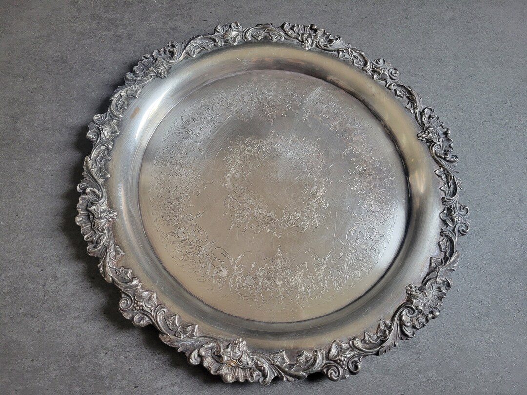 Vintage Round Ornate Tray - Large Wilcox International Silver Drinks ...