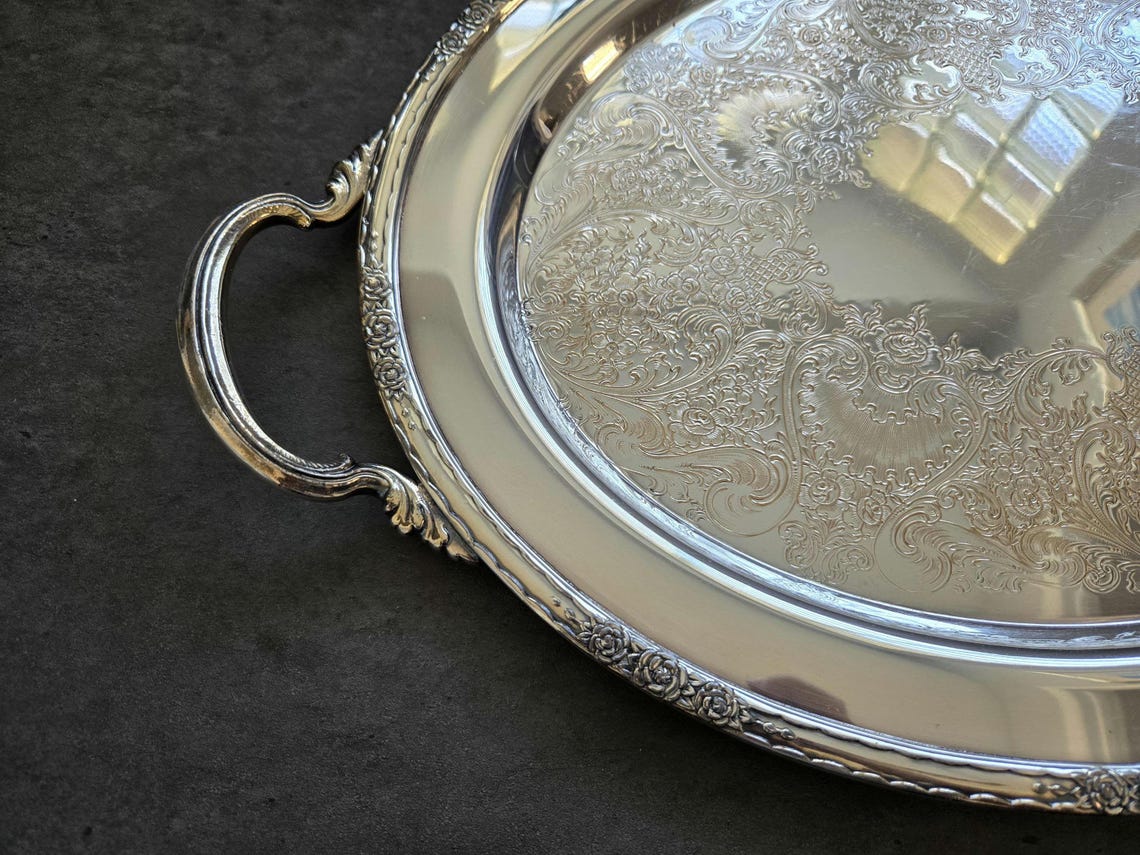 Vintage Oval Serving Tray - Camille Ornate Silver Plated Tray With ...
