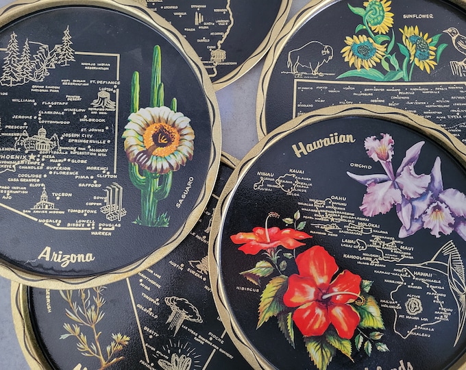 State Round Drinks Tray - Vintage Tray, Cocktail Tray, Serving Tray ...