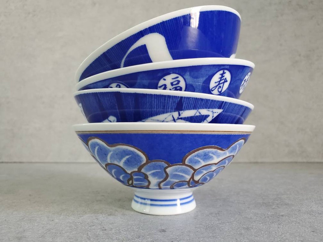 Vintage Rice Bowls - Japanese Blue and White Porcelain Soup Bowls ...