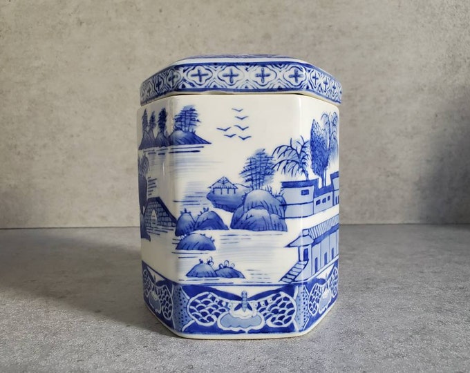 Chinese Canton Box With Lid Canister Blue & White Porcelain - Etsy